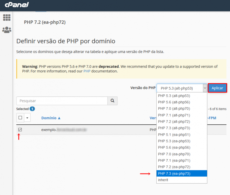 cPanel - Como alterar a versão do PHP - Adentro
