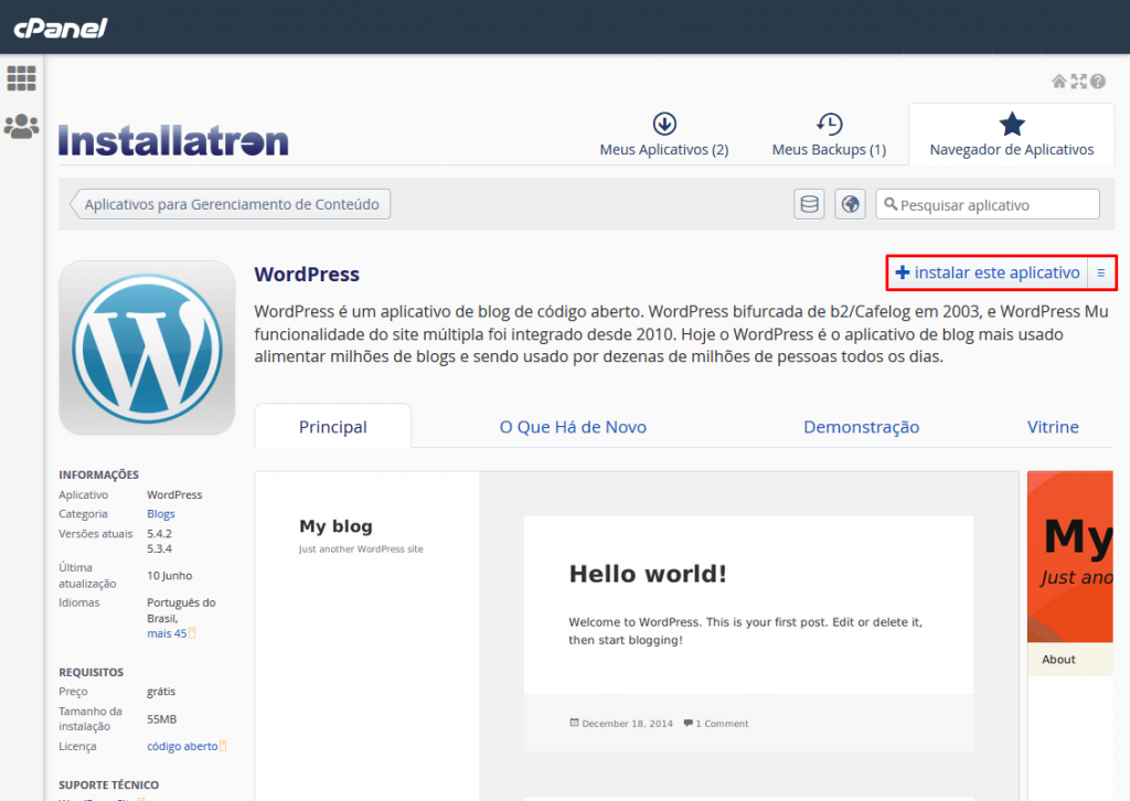 Como instalar o WordPress no cPanel via Installatron - Adentro